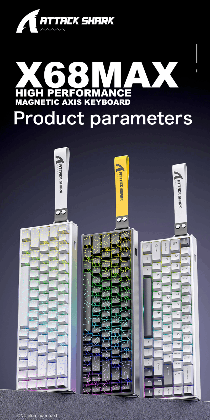 ATTACK SHARK X68MAX CNC Magnetic Switch Mechanical Keyboard Wired 8K RGB Rapid Trigger E-sports ...