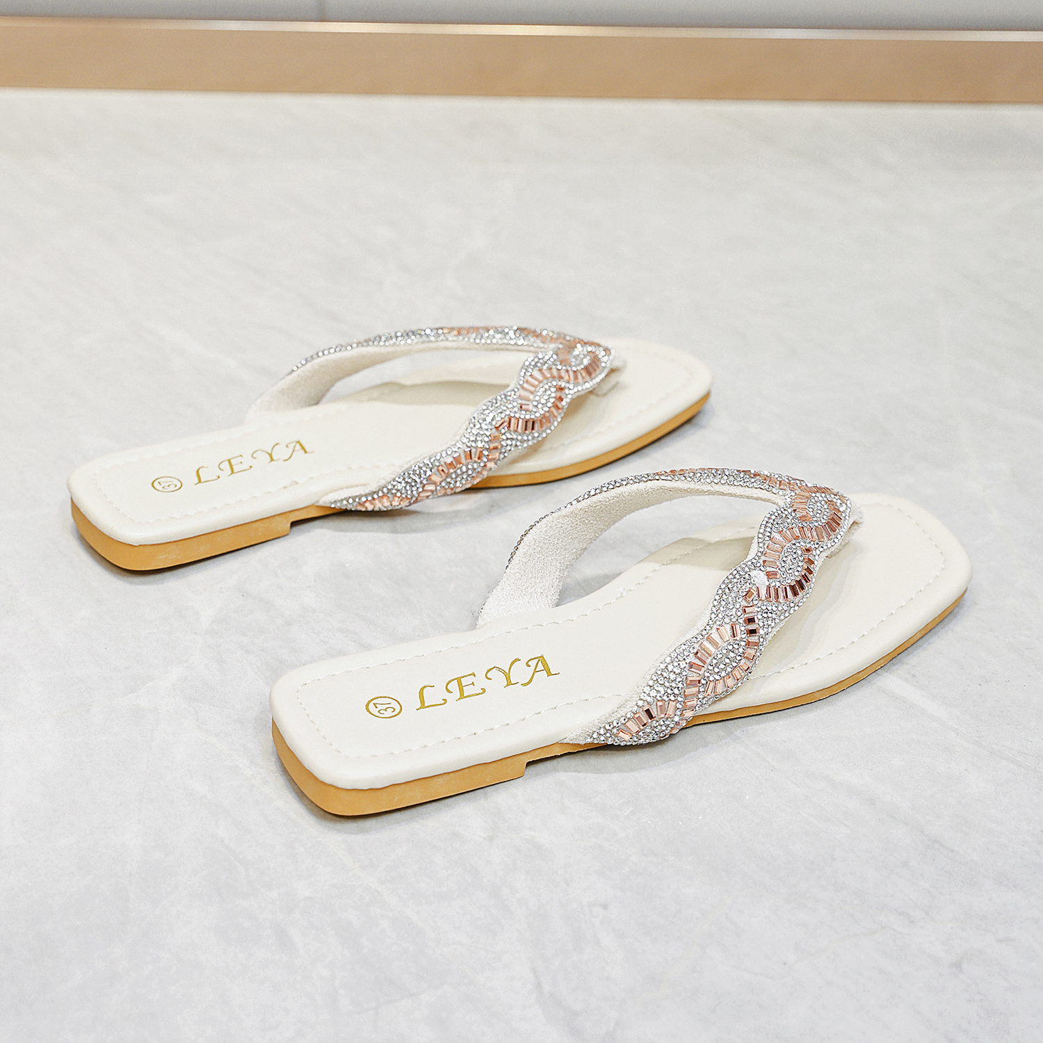 LEYA Ladies new elegant and durable sequined upper decorated slippers ...