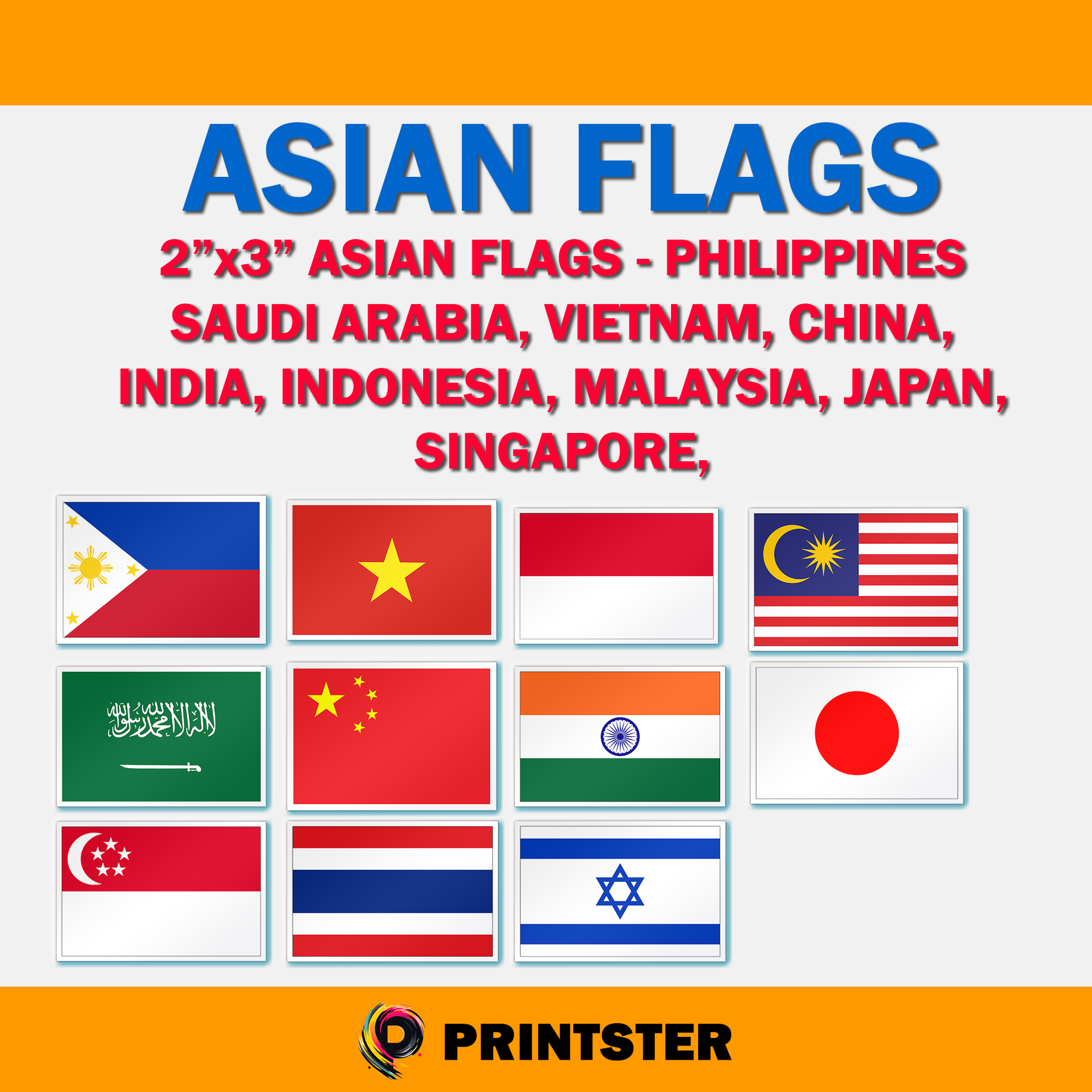 Asian Flag Stickers Glossy Waterproof Vinyl China Saudi Vietnam ...