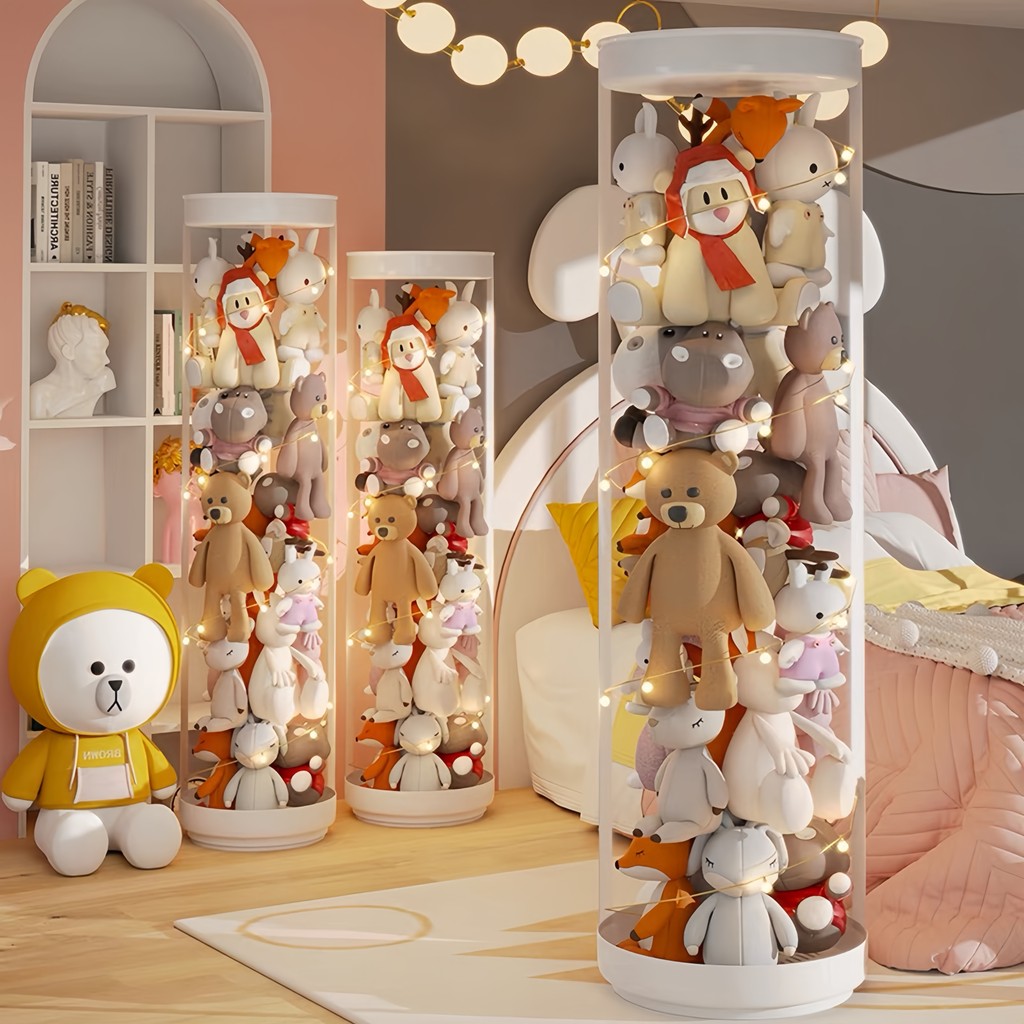 HOTJOY Transparent Doll Storage Stuff Toy Organizer Doll Storage Bucket ...