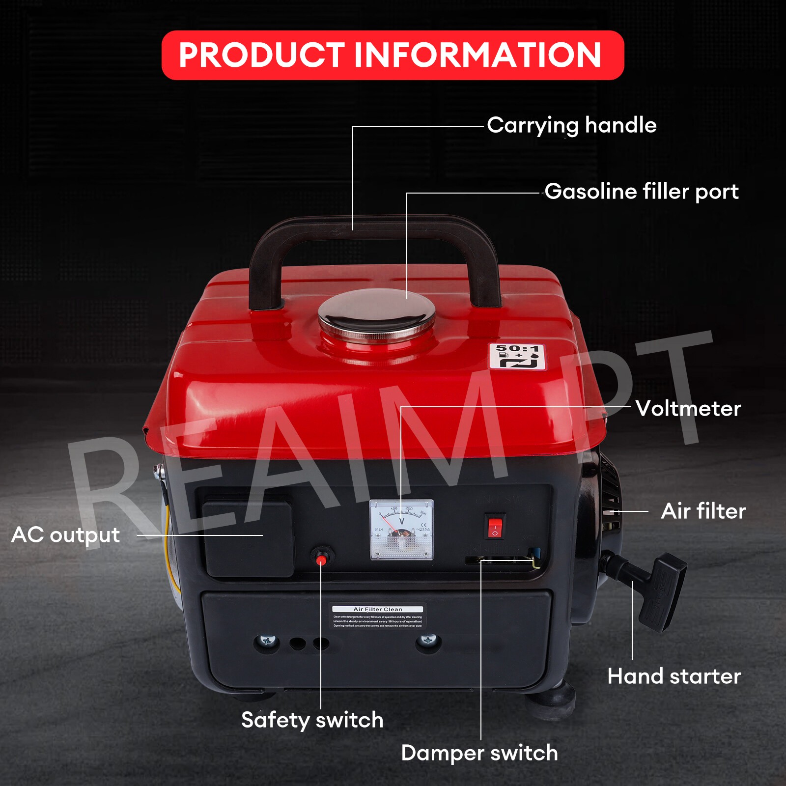REAIM Gasoline Generator Portable Mini Generator Household Home Outdoor ...