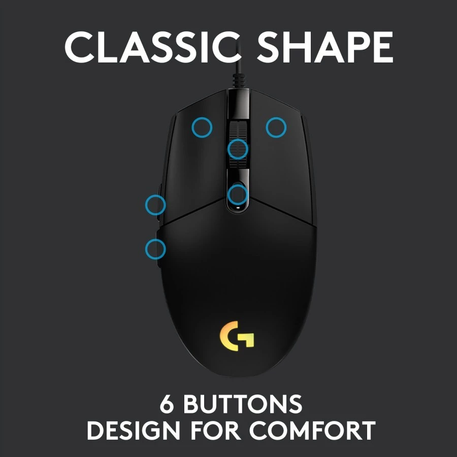 Original Logitech G203 Wired Gaming Mouse USB 8000 DPI for PC/Laptop ...