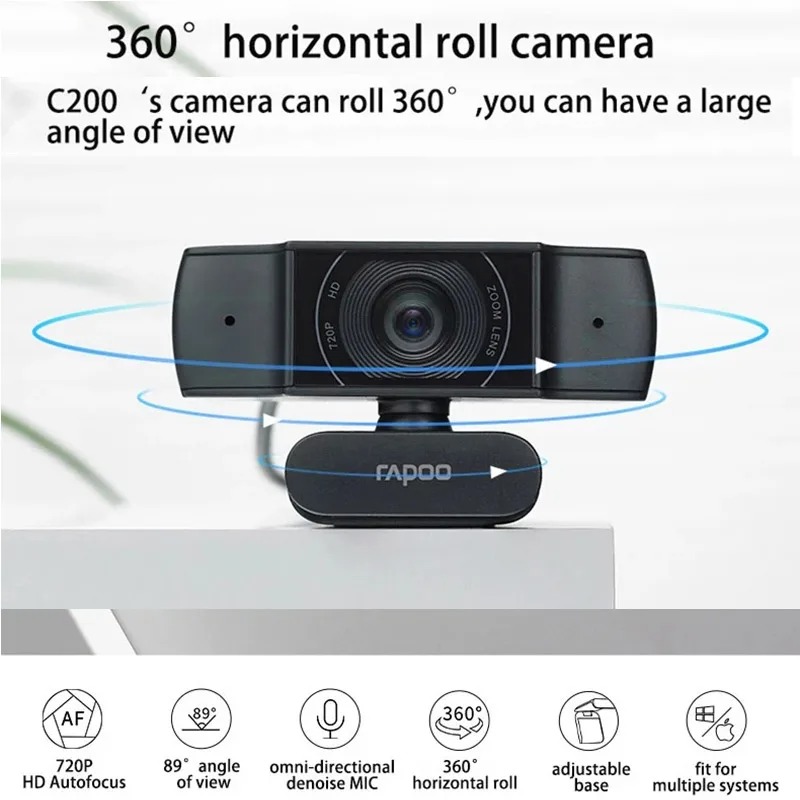 Rapoo C200 HD Web Camera 720P With Noise Canceling Microphone USB ...