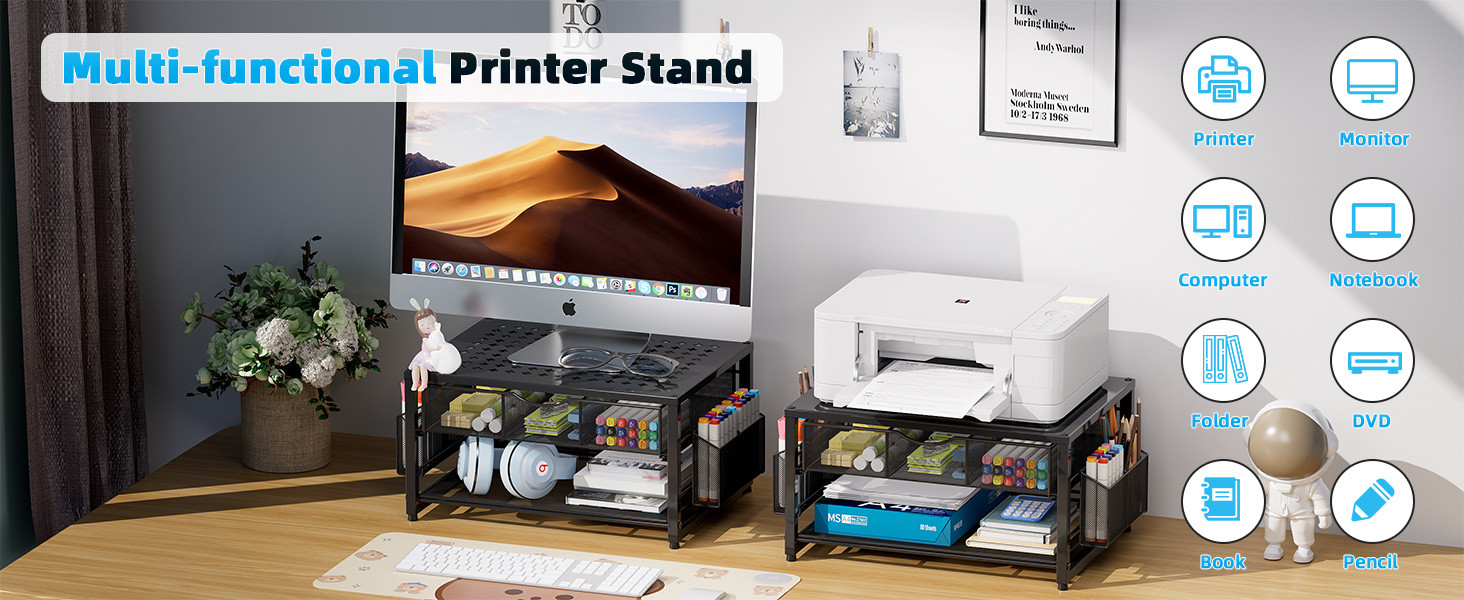 Printer Stand Rack Office Desktop Organizer Rack Metal Desktop Stand ...