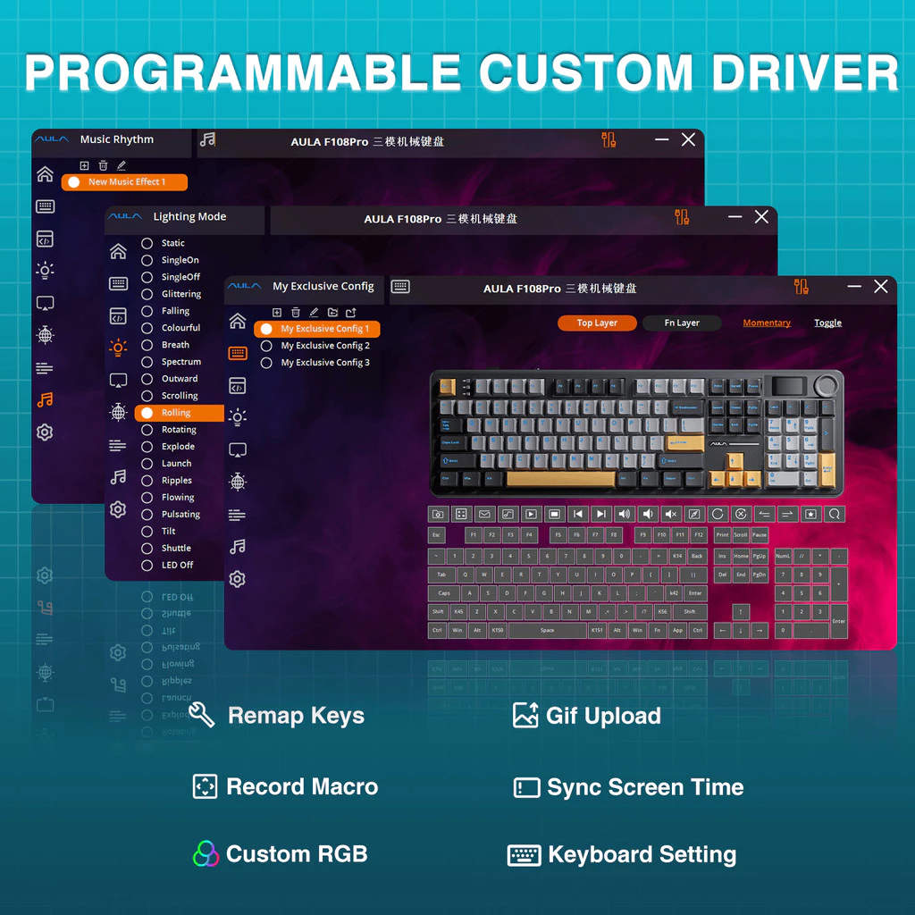 AULA F108 PRO Mechanical Keyboard – Full-Size 108-Key Hot-Swap Tri-Mode ...