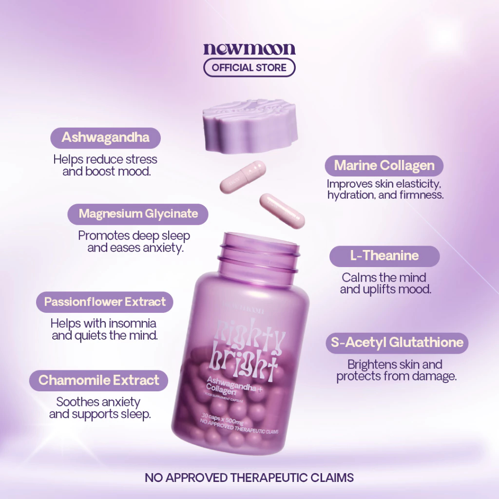 NEW MOON Nighty Bright Ashwagandha with Hydrolized Marine Collagen 500mg 30 CAPSULE | Shopee ...