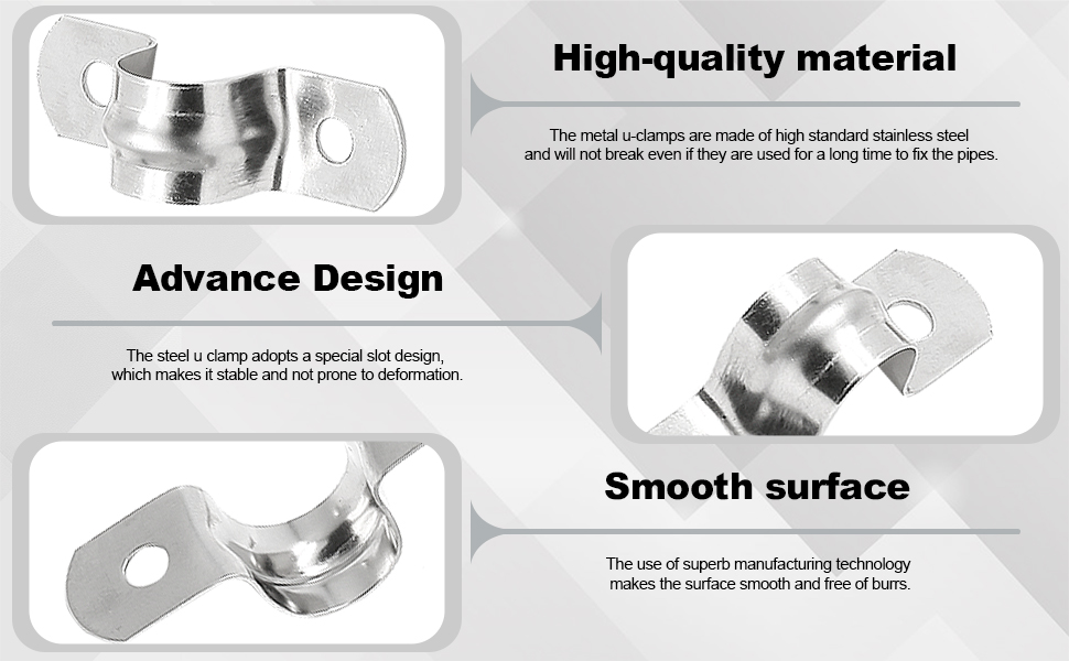 ALLAN 304 Stainless Steel Extra Wide Pipe Clamps, Heavy-Duty Two Hole U ...