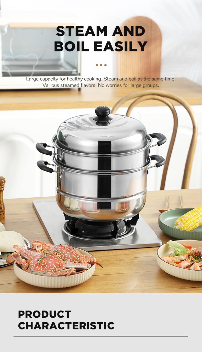 Dreepor Stainless Steel Steamer Cookware Multi-functional 3 Layers ...