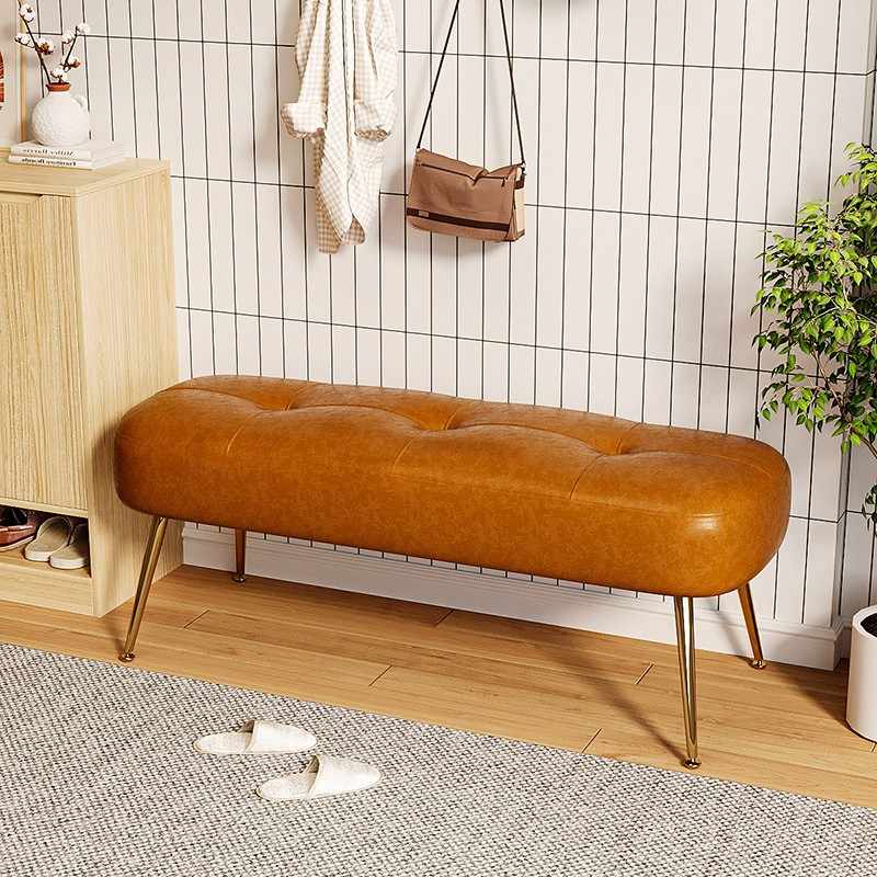 CONOCO Light Luxury Sofa stool Make Up Stool Leather Stool Thick Sponge Metal Leg Noslip ...