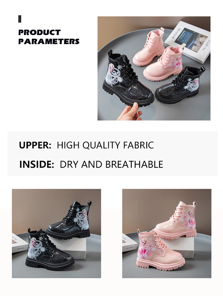 Future seeds zip ankle boots for kids girl Elsa princess black rubber ...