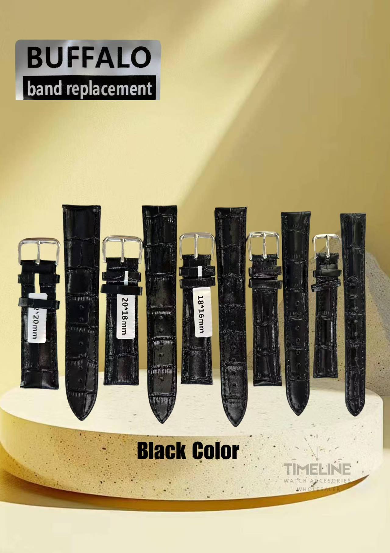 BUFFALO Geneve Black Watch Band Swiss Leather Watch Strap Replacement ...