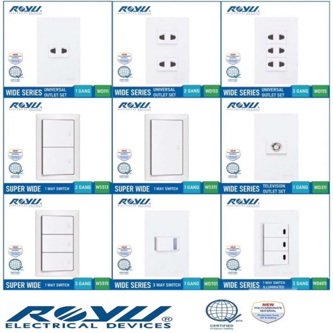 ROYU WIDE SERIES SWITCH WITH REFLECTOR SETS 1 GANG. 2 GANG, 3 GANG ...