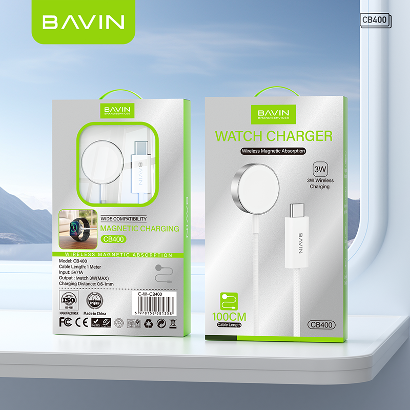 BAVIN CB400 3W Smartwatch Wireless Magnetic Charger w/ Type-C Cable for ...