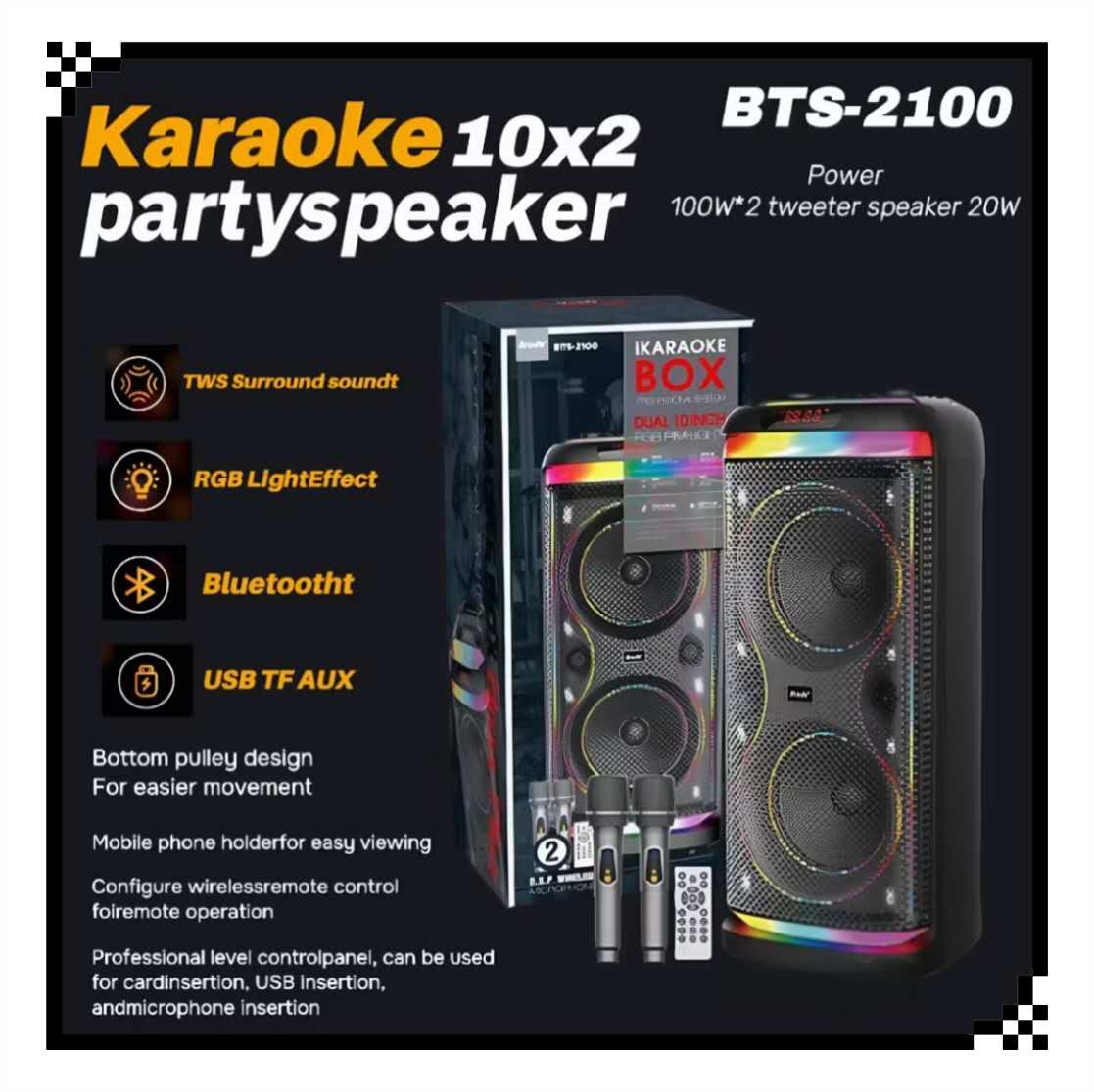 Brodu BTS-2100 Brodu 10 Inch Bluetooth Speaker with Dual Rechargeable D ...