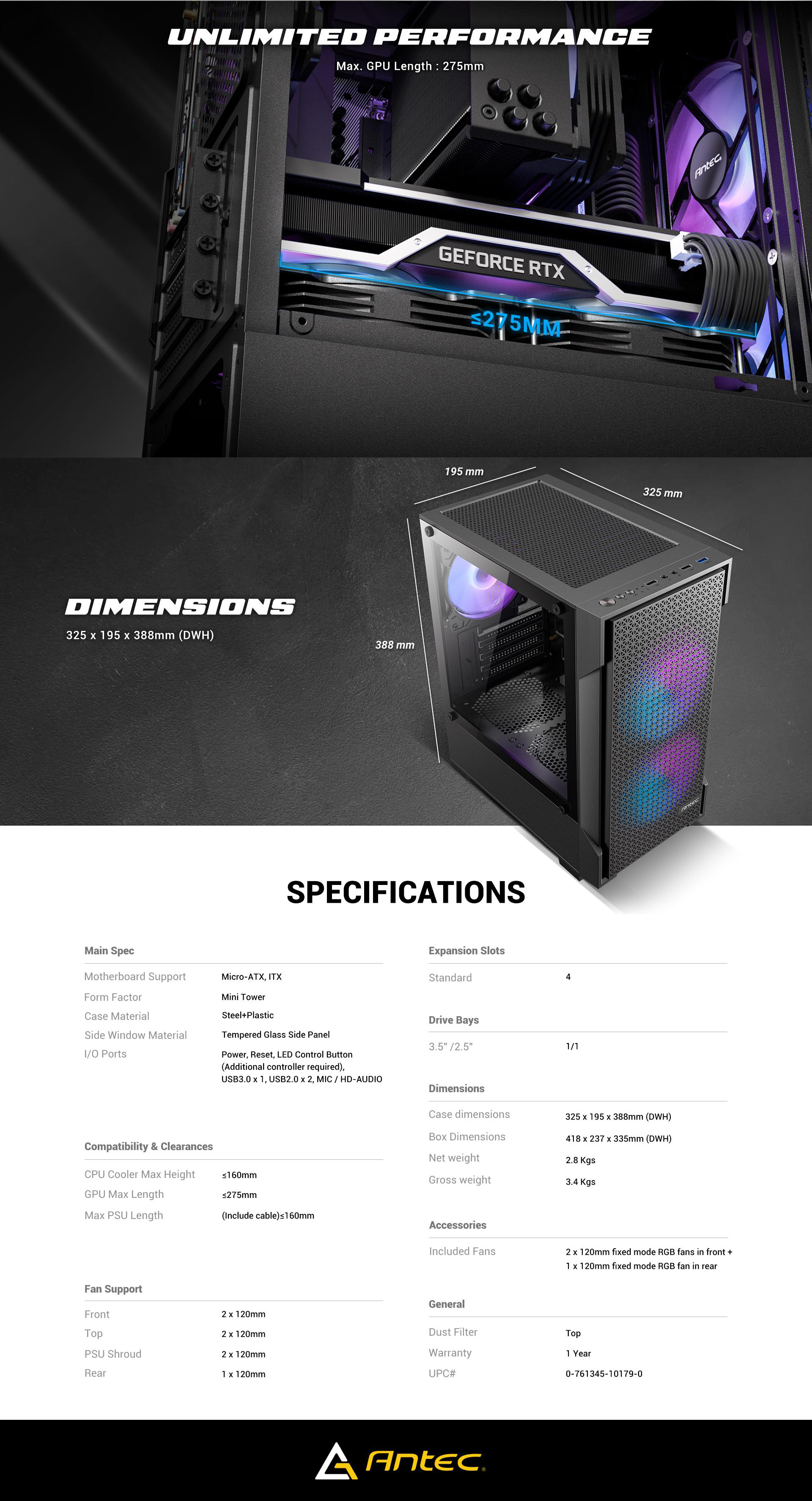 Antec VX100M RGB Mini-Tower Gaming PC Case - Black | Shopee Philippines
