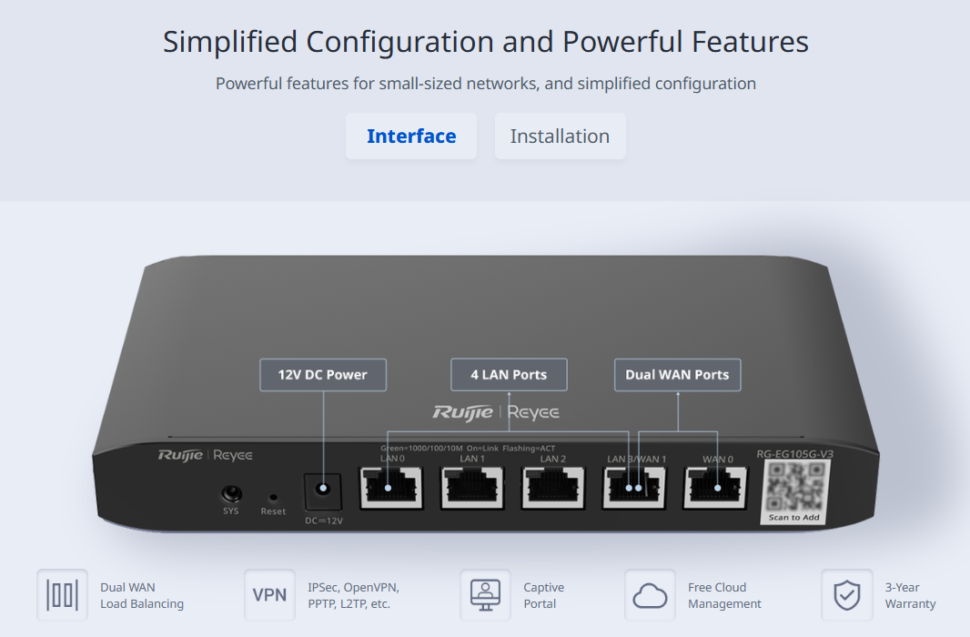 Ruijie Reyee RG-EG105G-V3 Reyee Cloud Managed Router (RG-EG105G-V3 ...