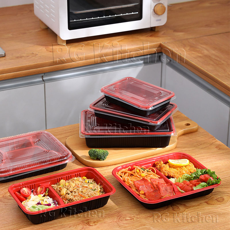 (25PCS) Red Bento Box With Lid 1/2/3/4/5 Grid Partition Takeaway ...