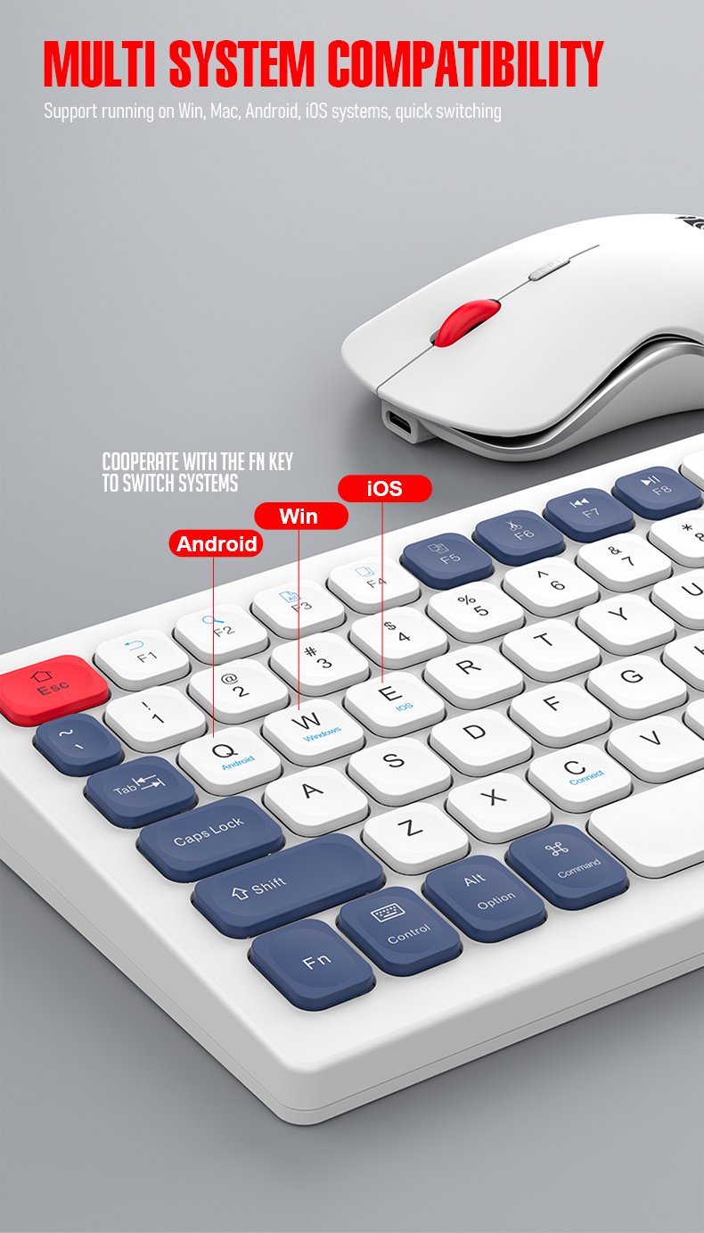 Raiku R906 Wireless Keyboard Mouse Set - 2.4G/BT Scissor Keys 100 Keys ...