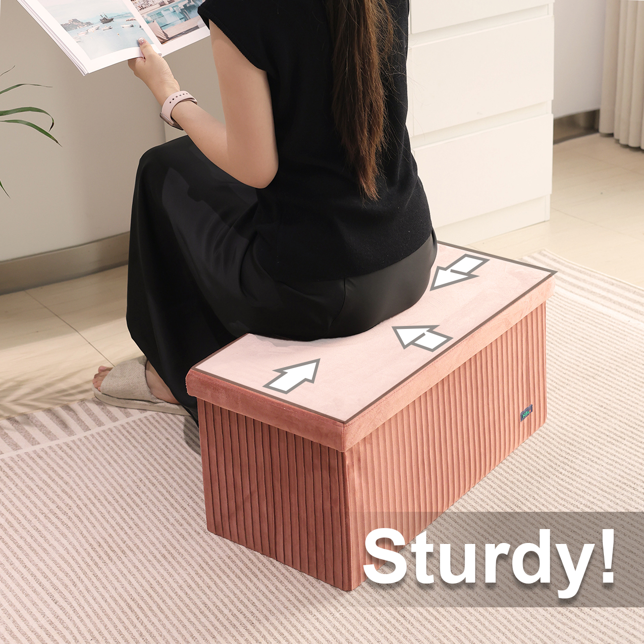 HStex 60CM Durable Folding Ottoman Storage Box Foldable Velvet Sofa ...