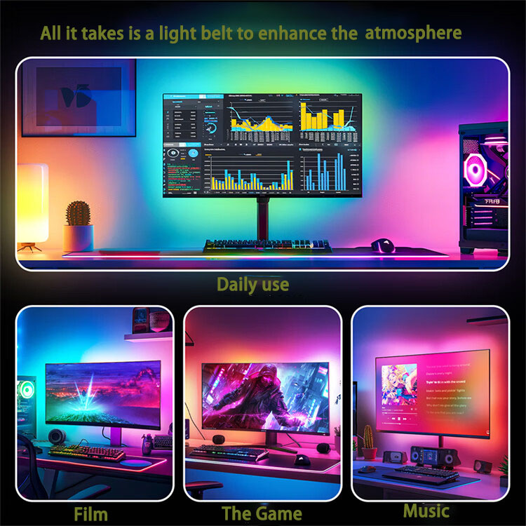 24-inch LED light computer display with ambient backlight color real ...