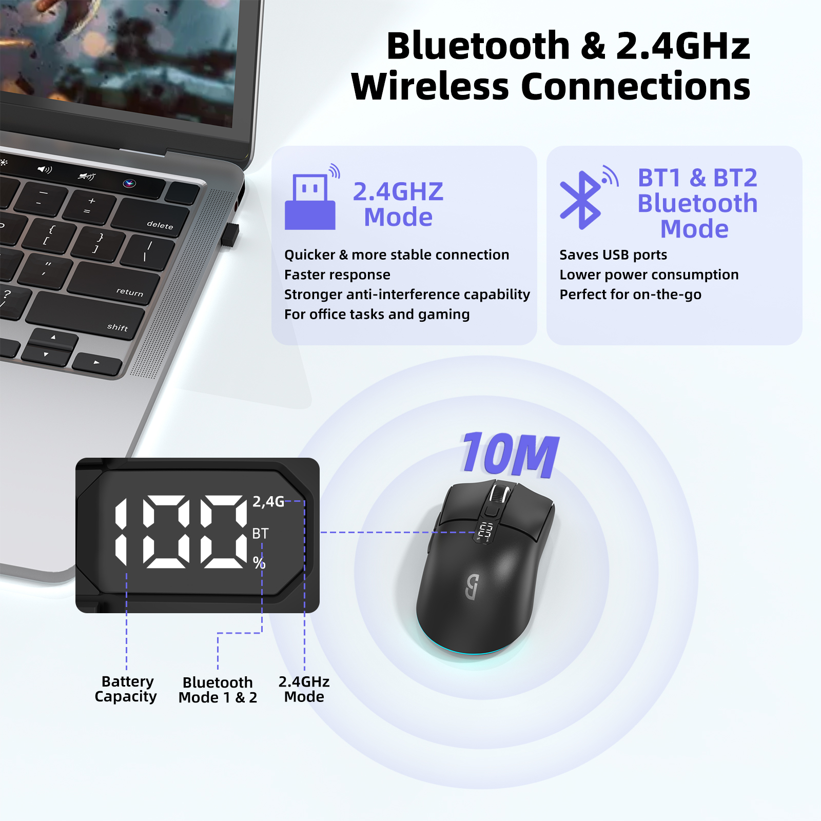 GOOJODOQ Mouse Bluetooth Wireless Wired Lightweight Silent for laptop 4 ...