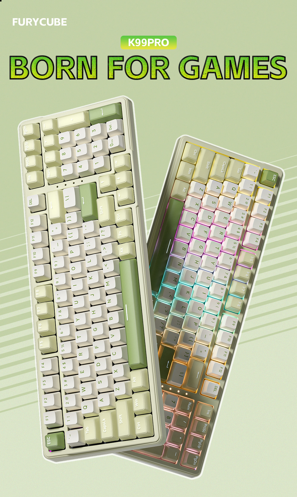 FURYCUBE K99 PRO Keyboard Gaming Wireless RGB Gasket Structure 5Pin ...