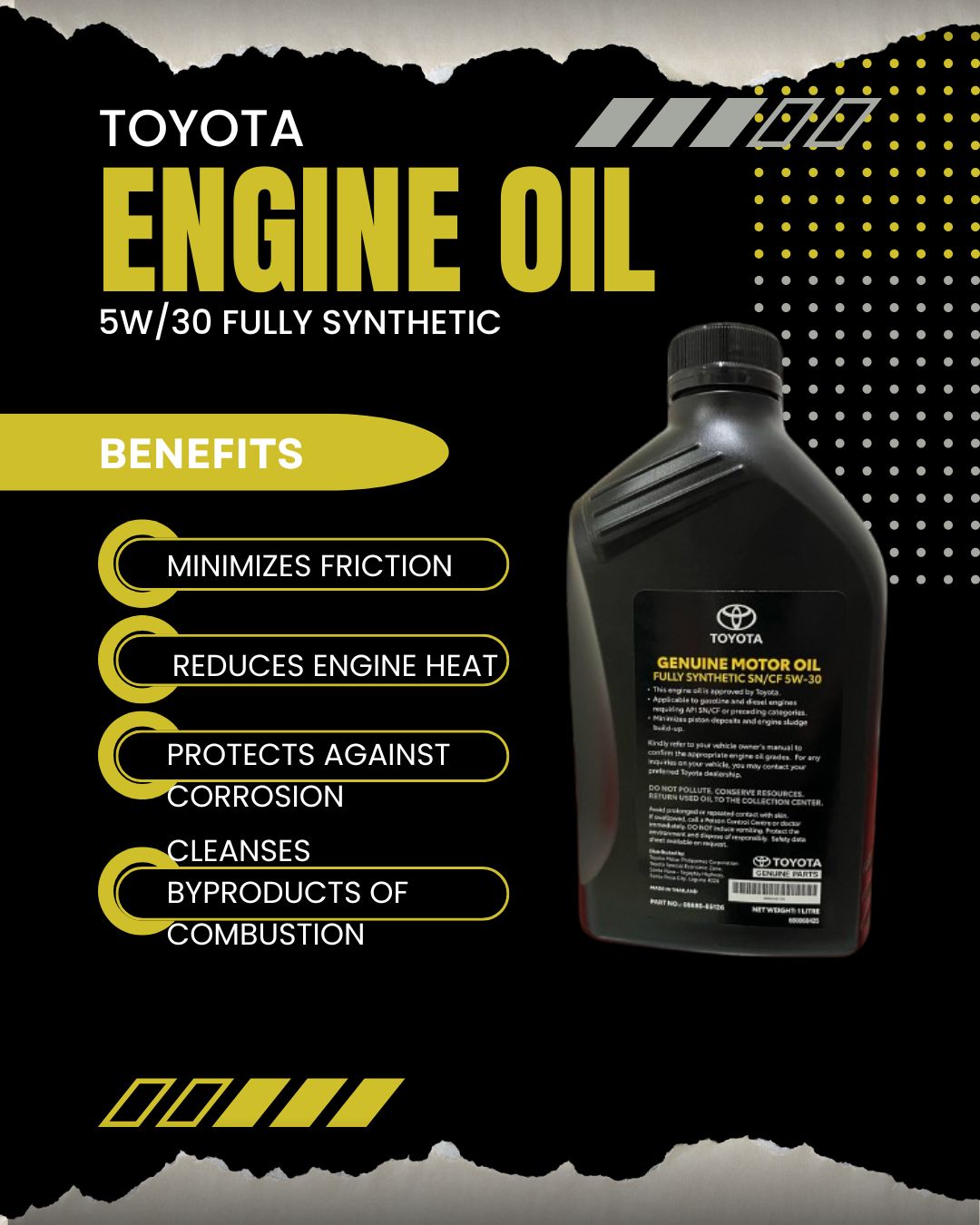Toyota Genuine Engine Oil Fully Synthetic SAE 5W‑30, Part No. 08880 ...