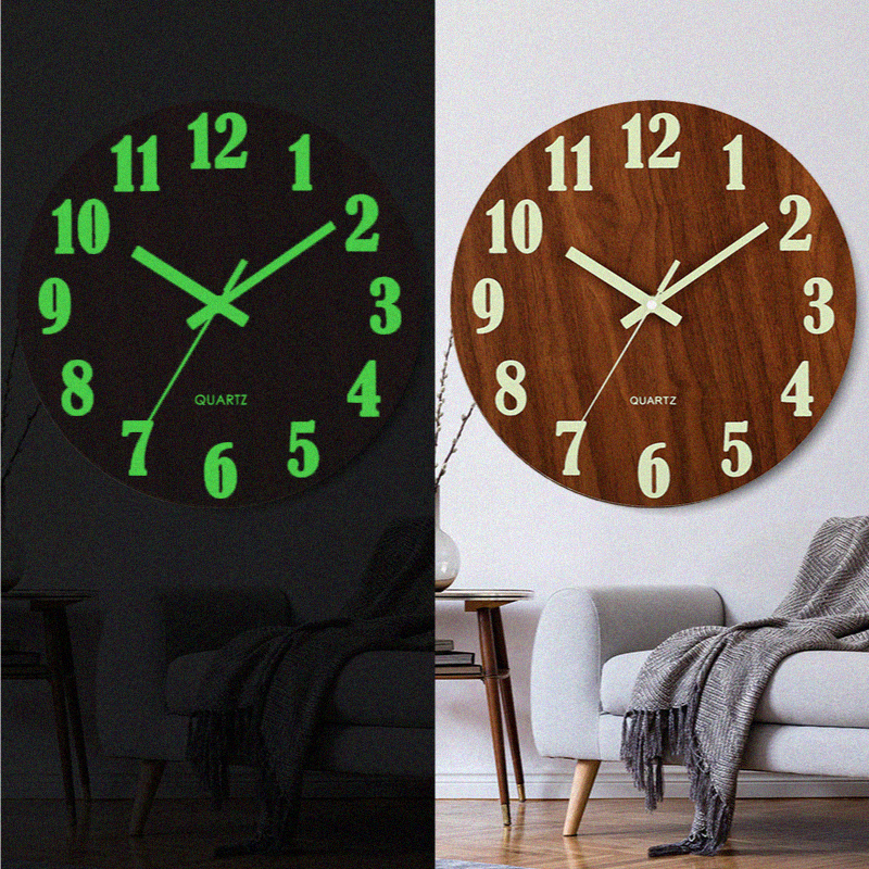 Butler's 12/10/8lnch Glow in the dark wall clock wooden home decoration ...