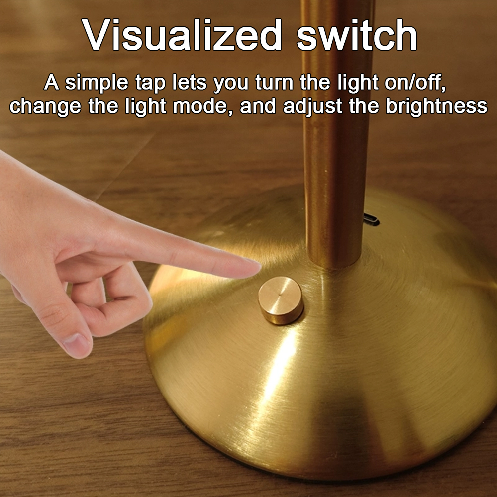 3 Color Bedside Gold LED Table Lamp Touch USB Rechargeable Desk Light ...