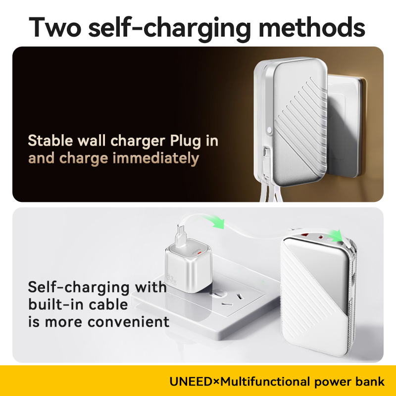UNEED 30000mAh Power Bank Built-in Cable Original 35W Fast Charging ...