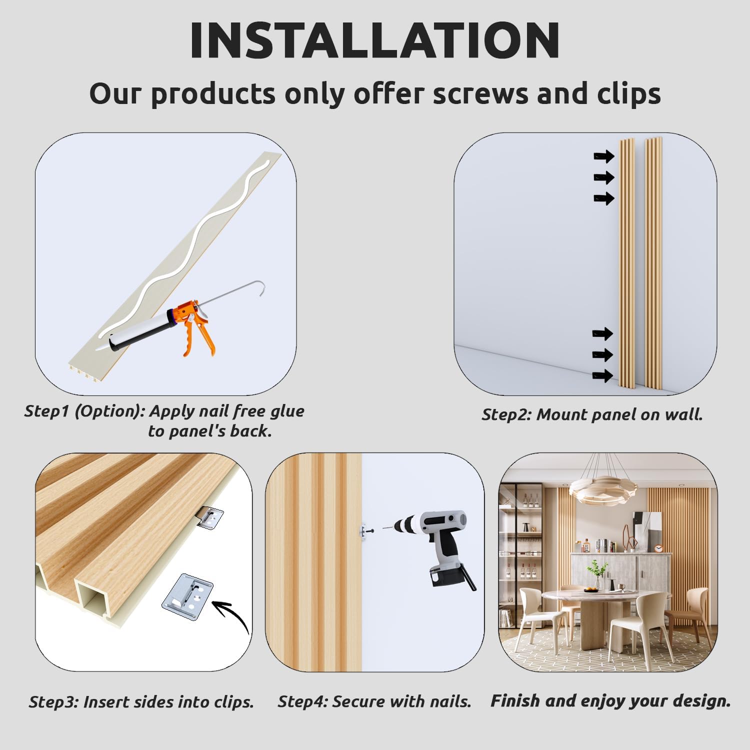 WPC Fluted Wall Panel Sticker Waterproof Grille Design Ecological Board ...