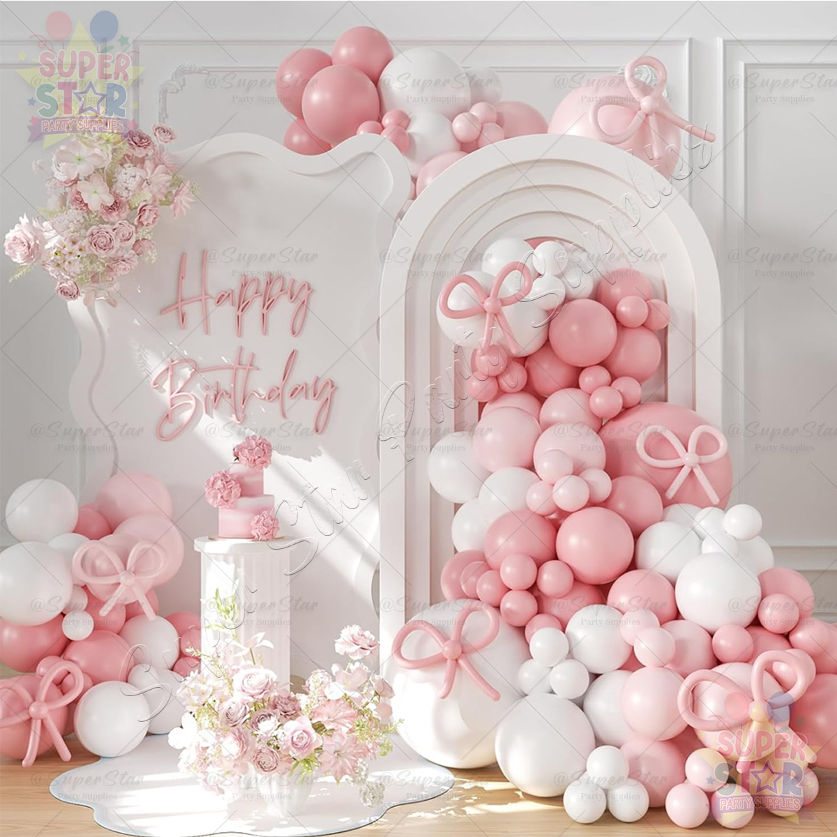 Princess Pink Bow Balloon Arch Kit Pink White Balloons Party ...