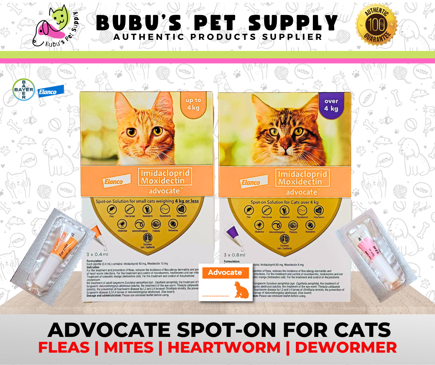 ADVOCATE SPOT ON FOR CATS Anti Flea, Ticks, Ear mites, Intestinal Worms ...