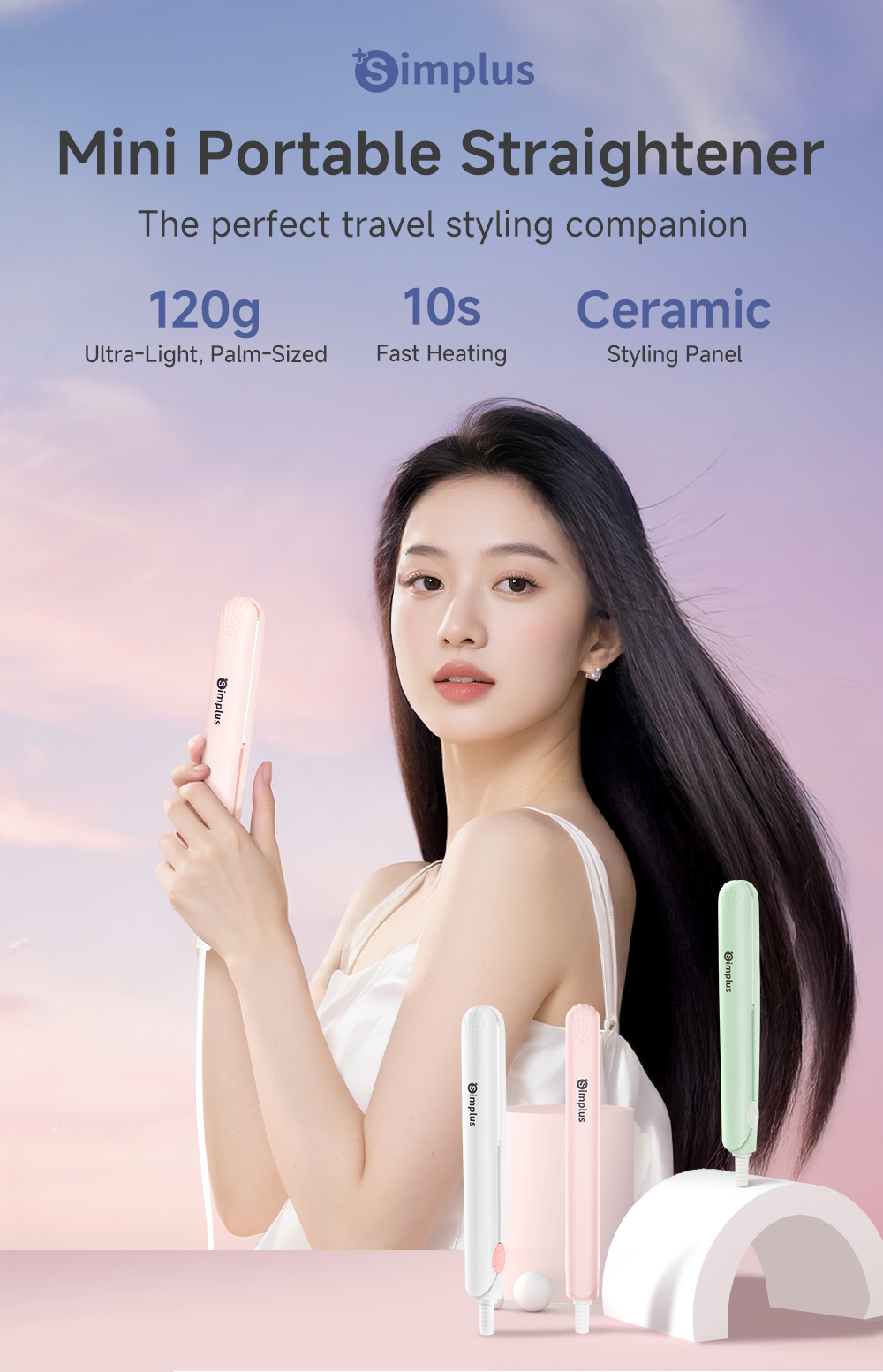 Simplus Mini Portable Hair Straightener 17 cm Size With Plastic Case ...