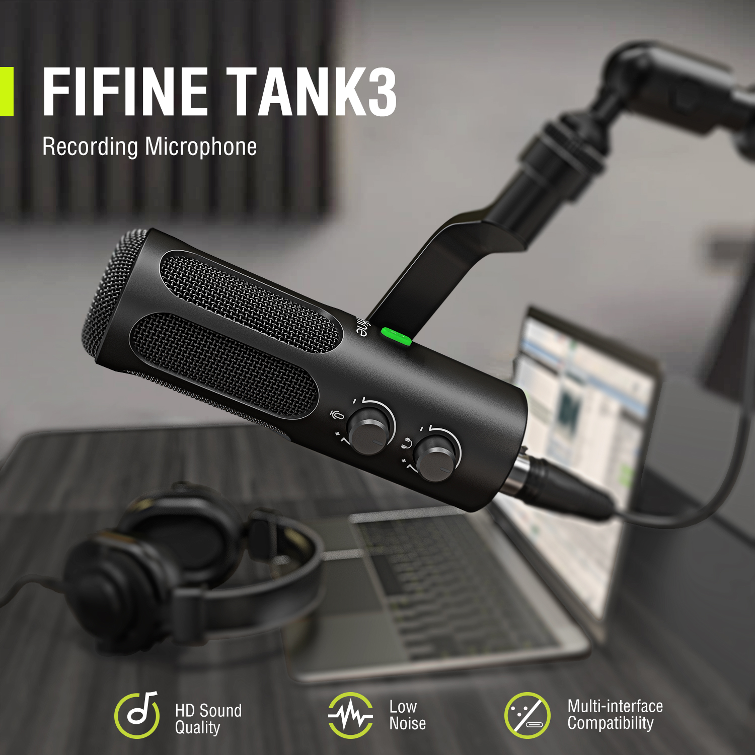 FIFINE AmpliTank Tank3 XLR/USB Podcast Studio Dynamic Microphone All Metal Mic for Streaming ...