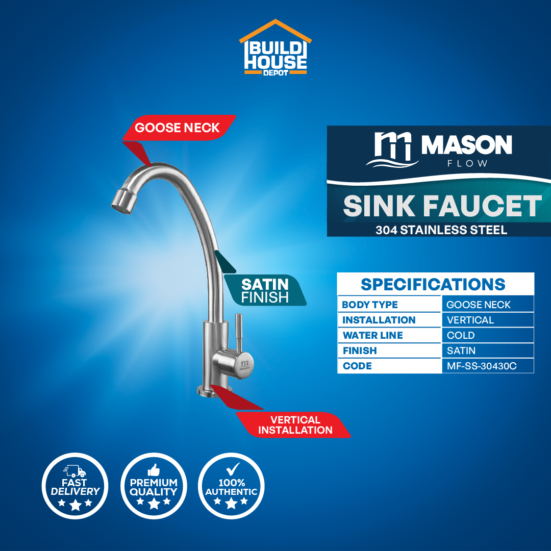 Mason Flow Sink Faucet - Stainless Steel 304 (Goose Neck - Vertical ...