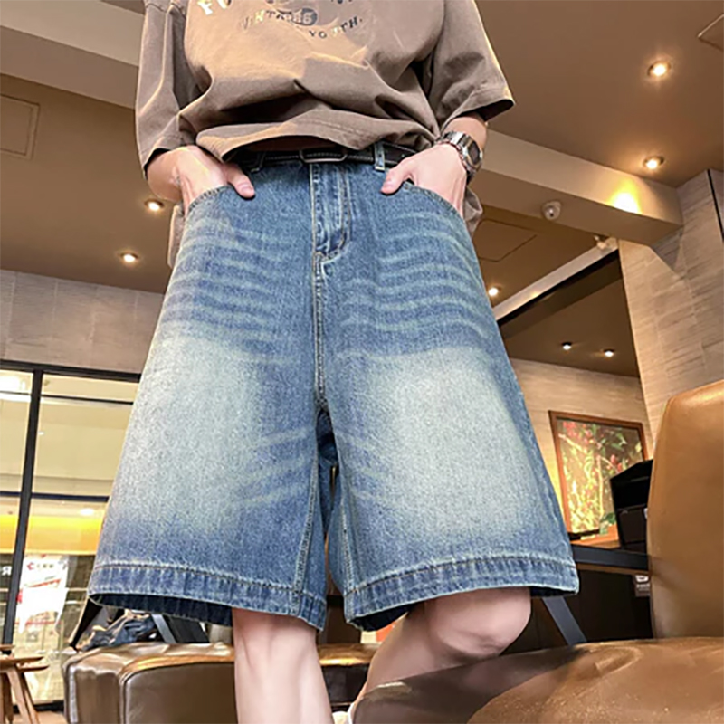 【M-5XL】 Men's Jeans Blue Korean Maong Men's Loose Straight Short Jeans ...