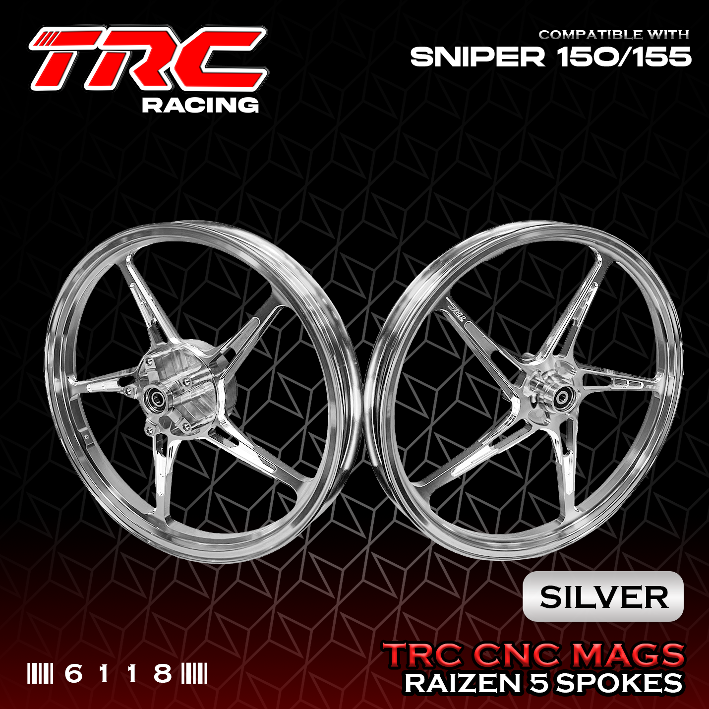 TRC CNC Mags Raizen 5 Spokes 1.6 x 1.6 x 17 Sniper 155/150 6118 ...
