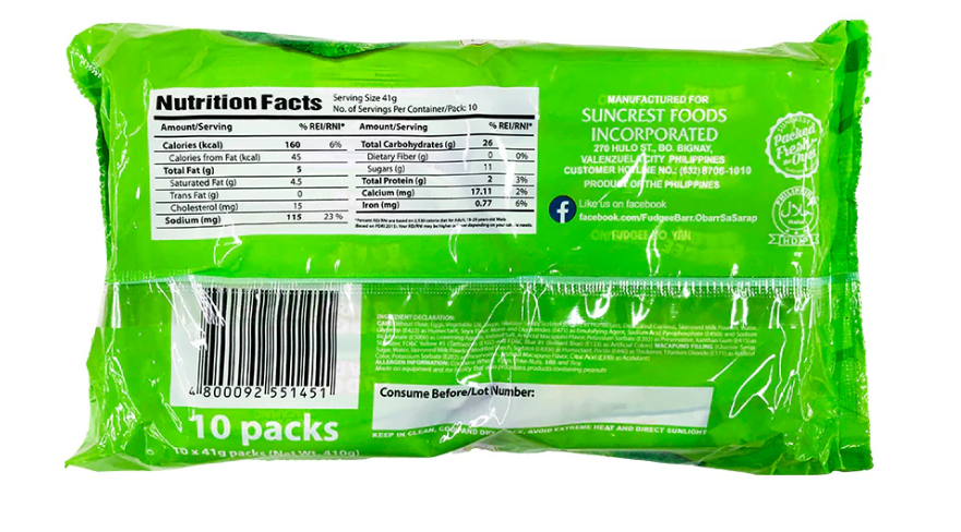 REBISCO - FUDGEE BARR Macapuno Cream-Filled Macapuno Cake Bar 10PCS X ...