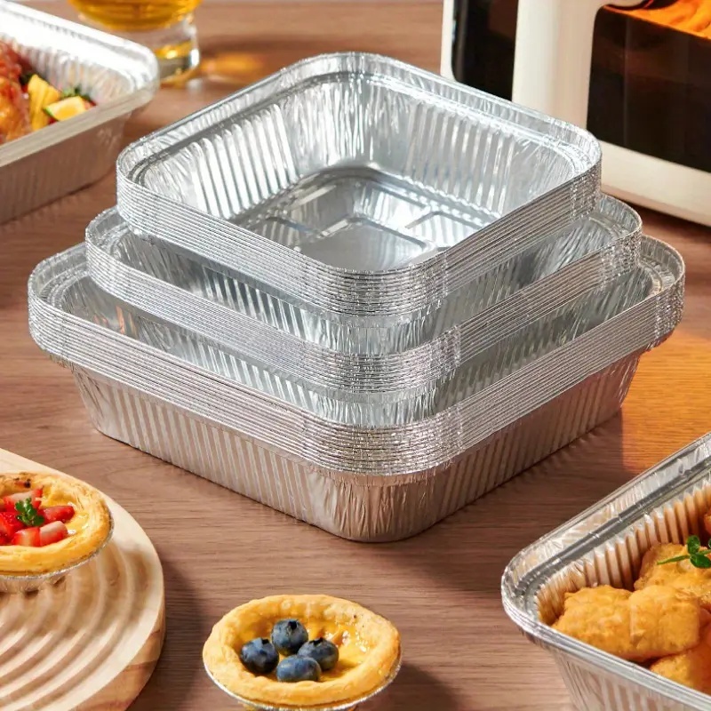 20pcs Disposable Rectangle Aluminum Tray Tin Foil Food Container With ...