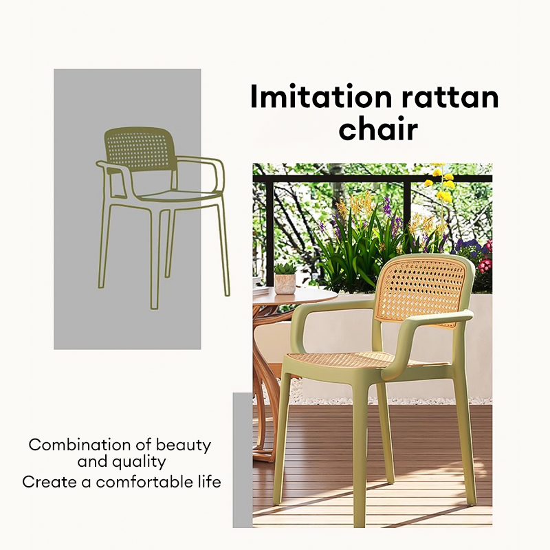 Nordic Rattan Chair Vine Woven Plastic Dining Chair Thickened Backrest ...