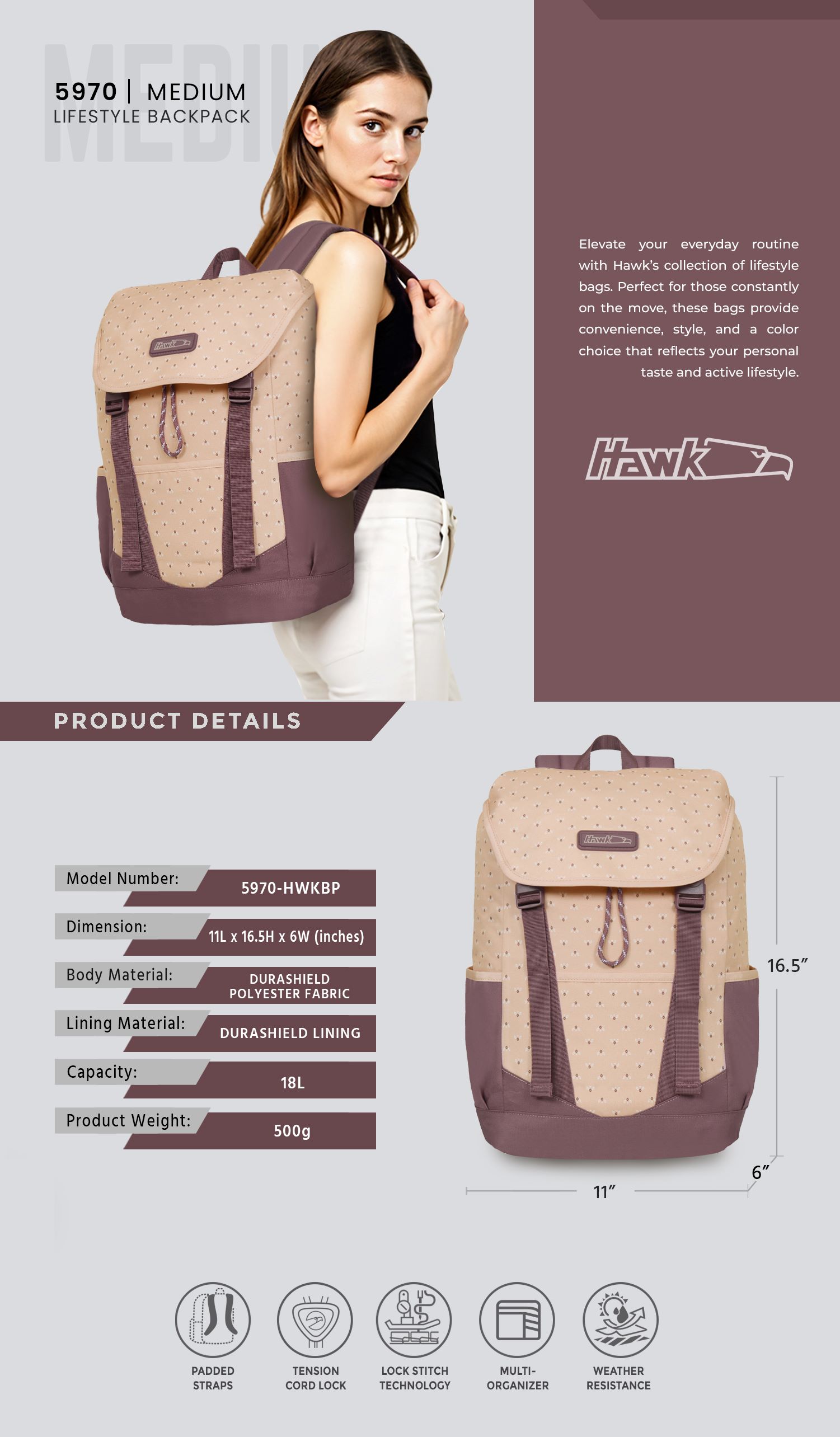 Hawk 5970 MEDIUM Monoflap Backpack | Shopee Philippines