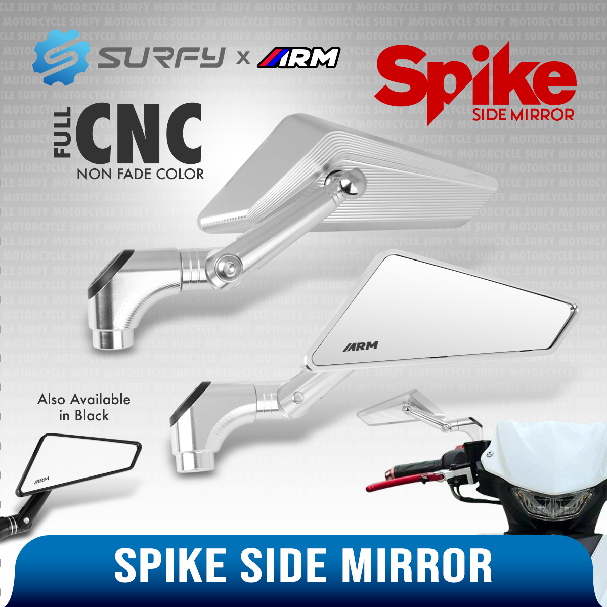 ARM Spike Side Mirror Premium Full CNC Aluminum Adjustable HD Clear ...