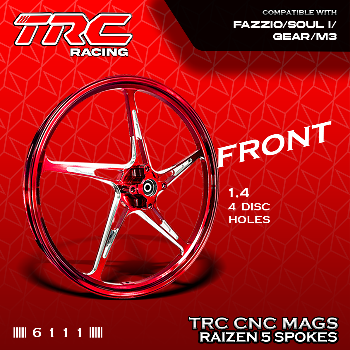 TRC CNC Mags Raizen 5 Spokes Malaysian Concept (1.4 F x 1.4 R x 17) for ...