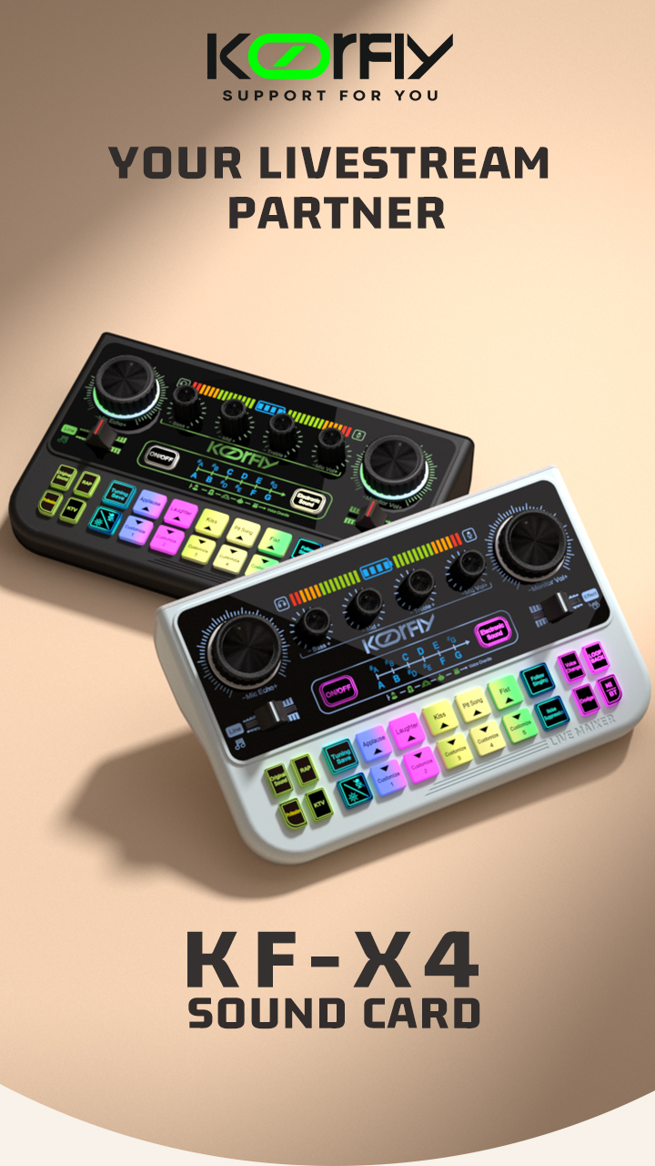 KOORFLY KFX4 Live Sound Card Portable Voice Changer Device Audio Mixer ...