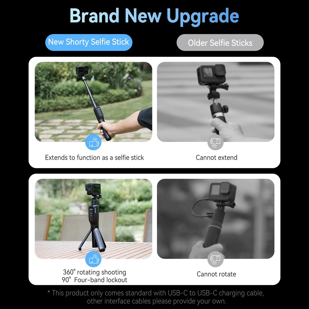 TELESIN 5000mAh Power Bank Stick Tripod Monopod 360° Rotation w/ Remote ...