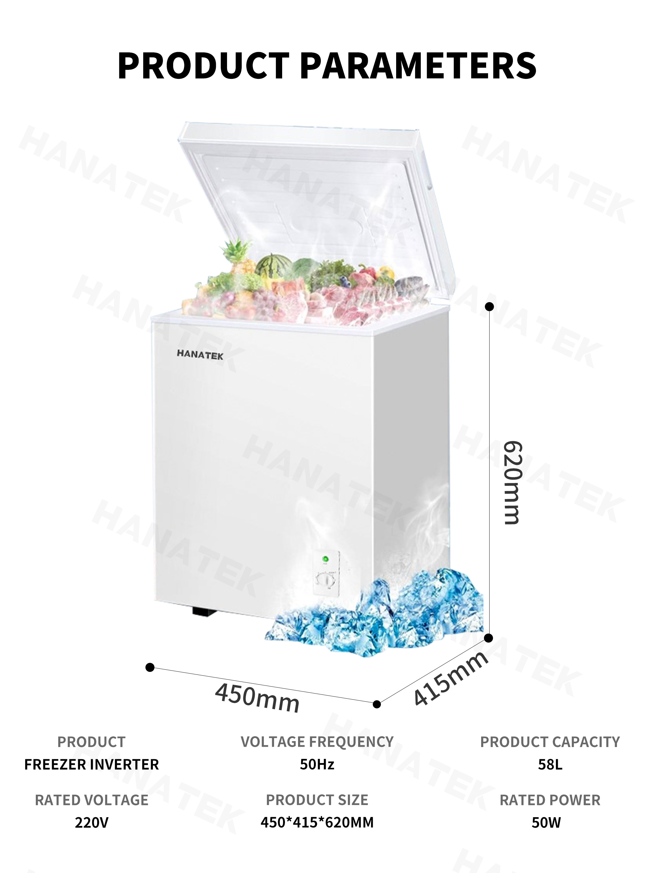 HANATEK Freezer Inverter Chest Freezer Refrigerator Mini Freezer ...