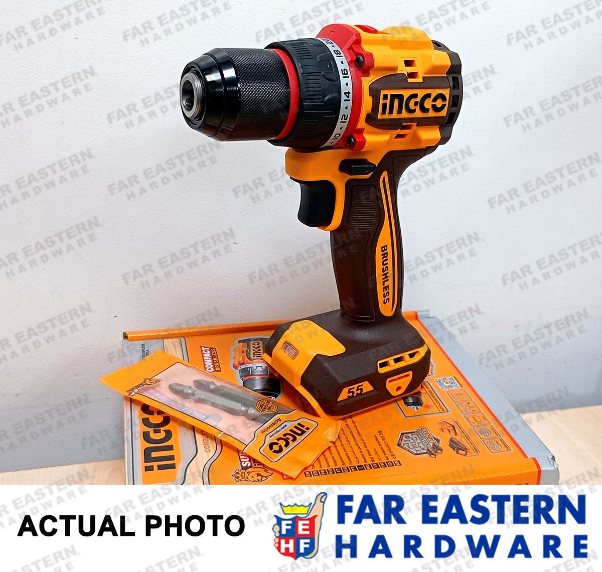 INGCO Cordless Compact Brushless Drill 13mm 20V Baretool CDLI205581 ...