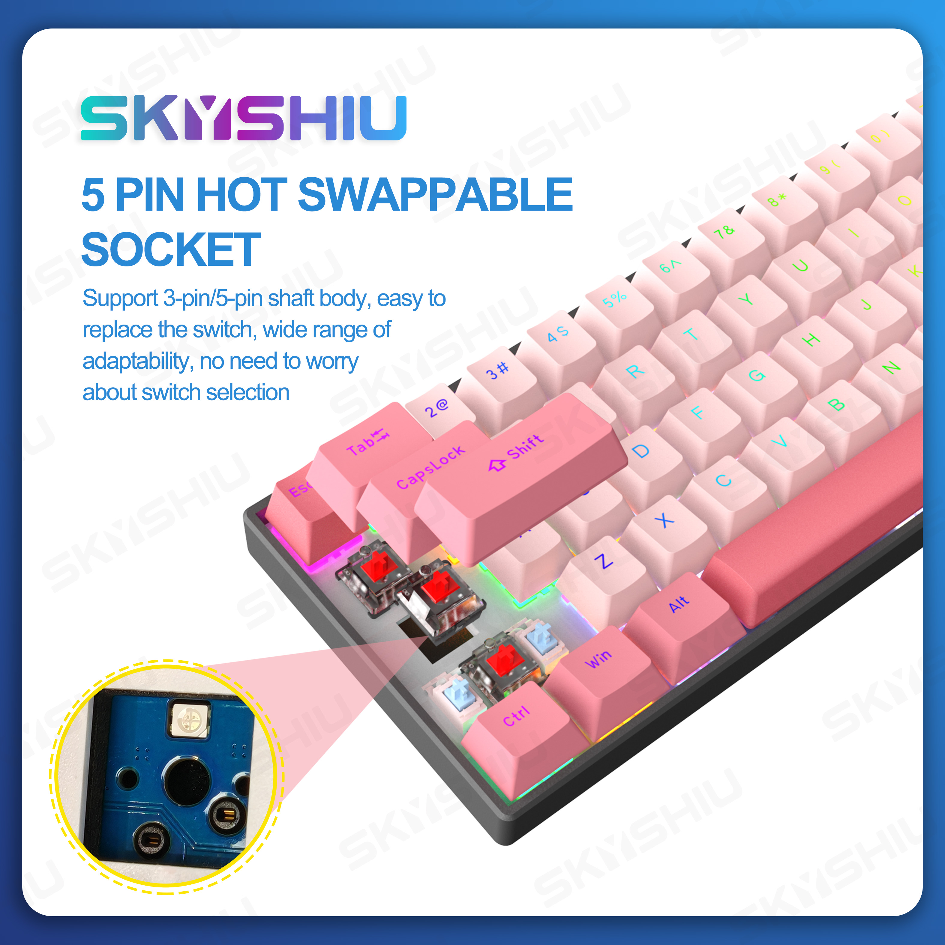 SKYSHIU SK-68 V3 Mechanical Keyboard 68key hot swap dustproof red ...