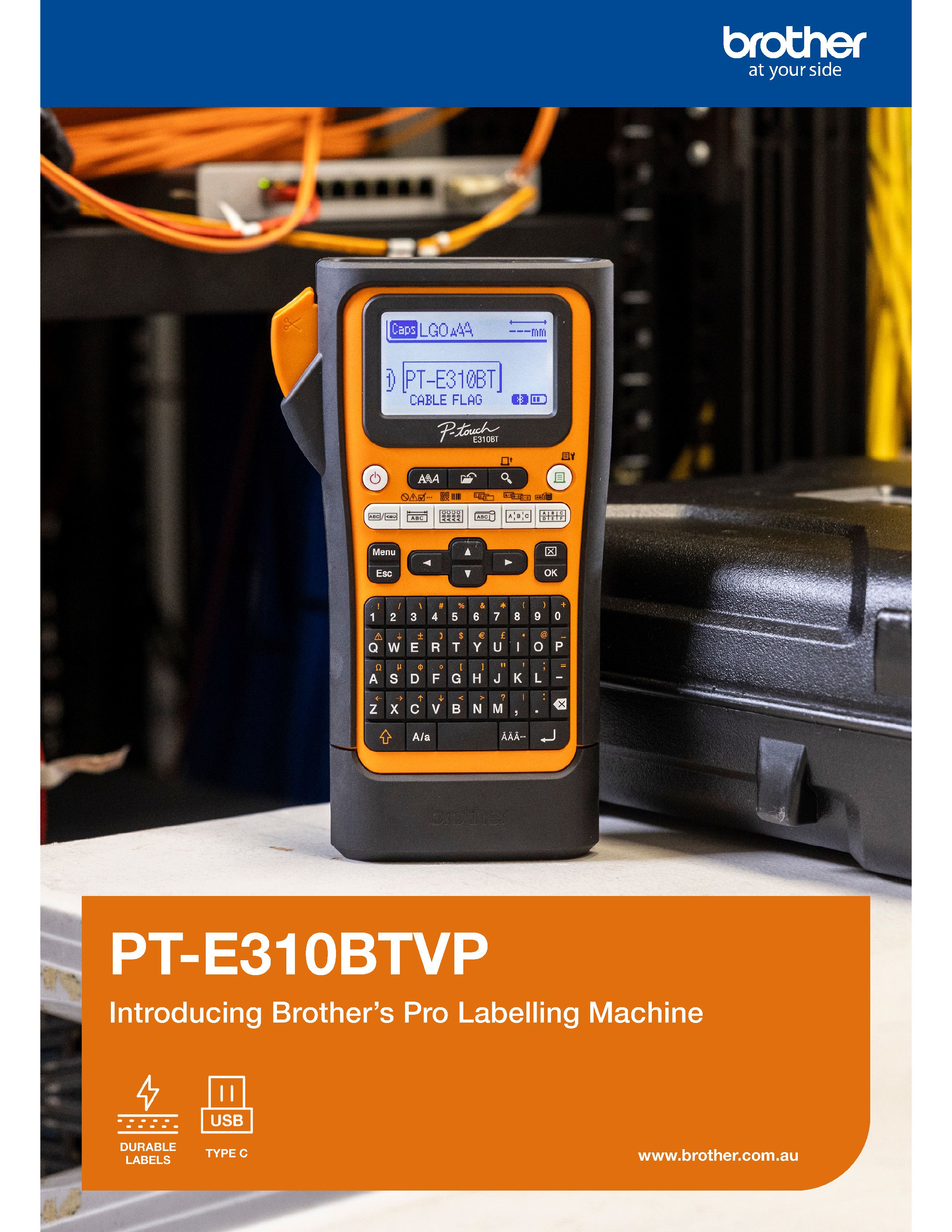 Brother PT-E310BTVP Handheld Label Printer with Bluetooth USB-C E310 ...